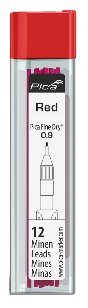 Pica Red Fine-Dry Lead Refills - 12 Pack for Dark Surfaces